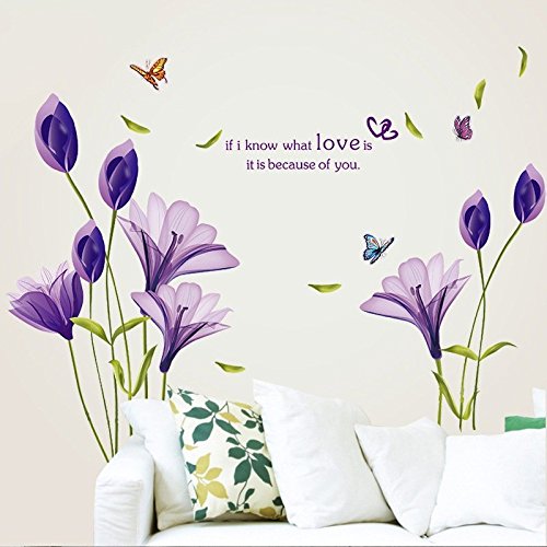 LiveGallery Beautiful Lovely Lily Flowers Wall Decals Removable DIY Bu ...