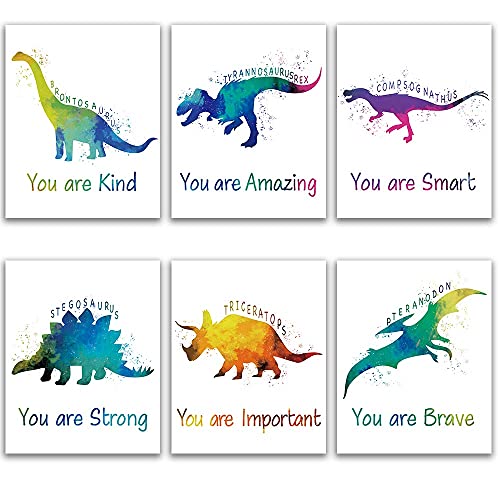 Inspirational Dinosaur Watercolor Art Prints Set of 6 (8”X10”), Dinosa ...