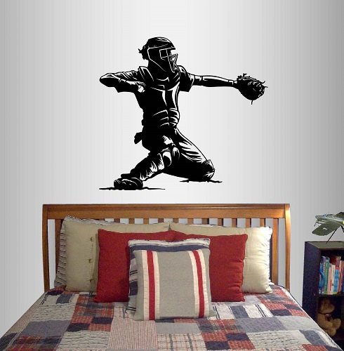 Wall Vinyl Decal Home Decor Art Sticker Baseball Catcher Player Sports ...