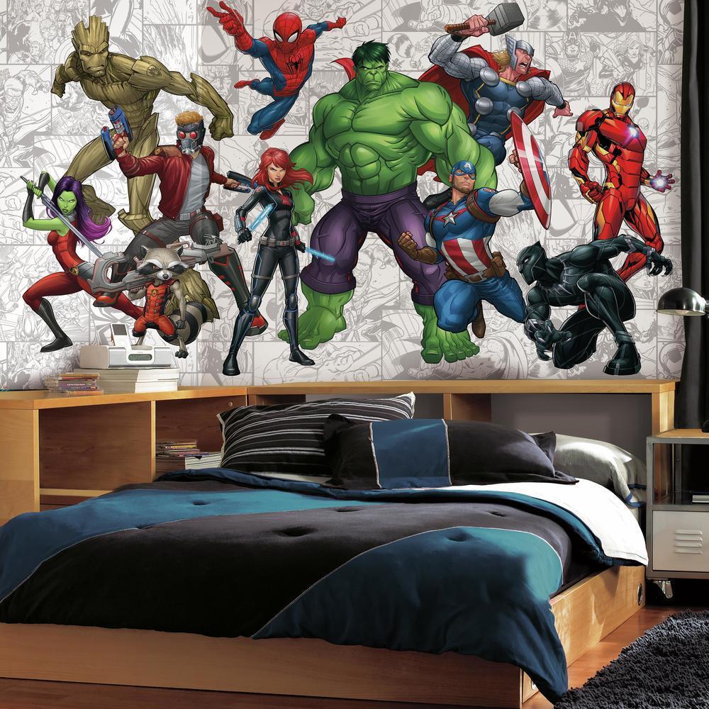 MARVEL HERO XL CHAIR RAIL PREPASTED MURAL 6' X 10.5' - ULTRA-STRIPPABL ...