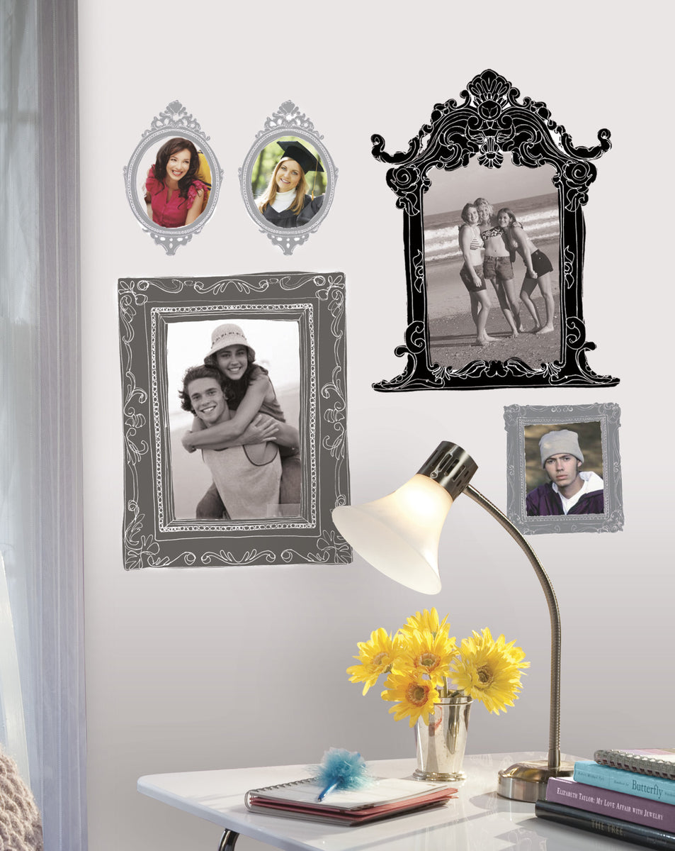 Metallic Black & Silver Frames Peel & Stick Giant Wall Decals ...