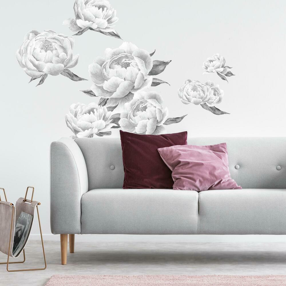 BLACK PEONIES PEEL AND STICK GIANT WALL DECALS – WallDecals.com