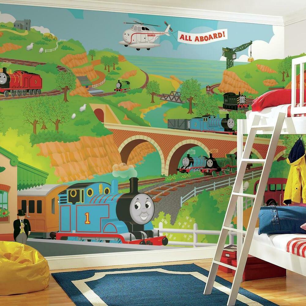 THOMAS THE TRAIN FULL SIZE PREPASTED MURAL 9' X 15' - ULTRA-STRIPPABLE ...